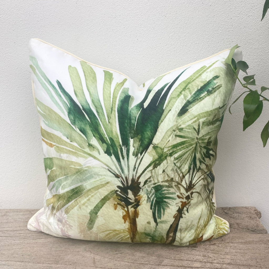 Palm Tree Cushion - Green - 45X45cm - French Linen - European Flax ...
