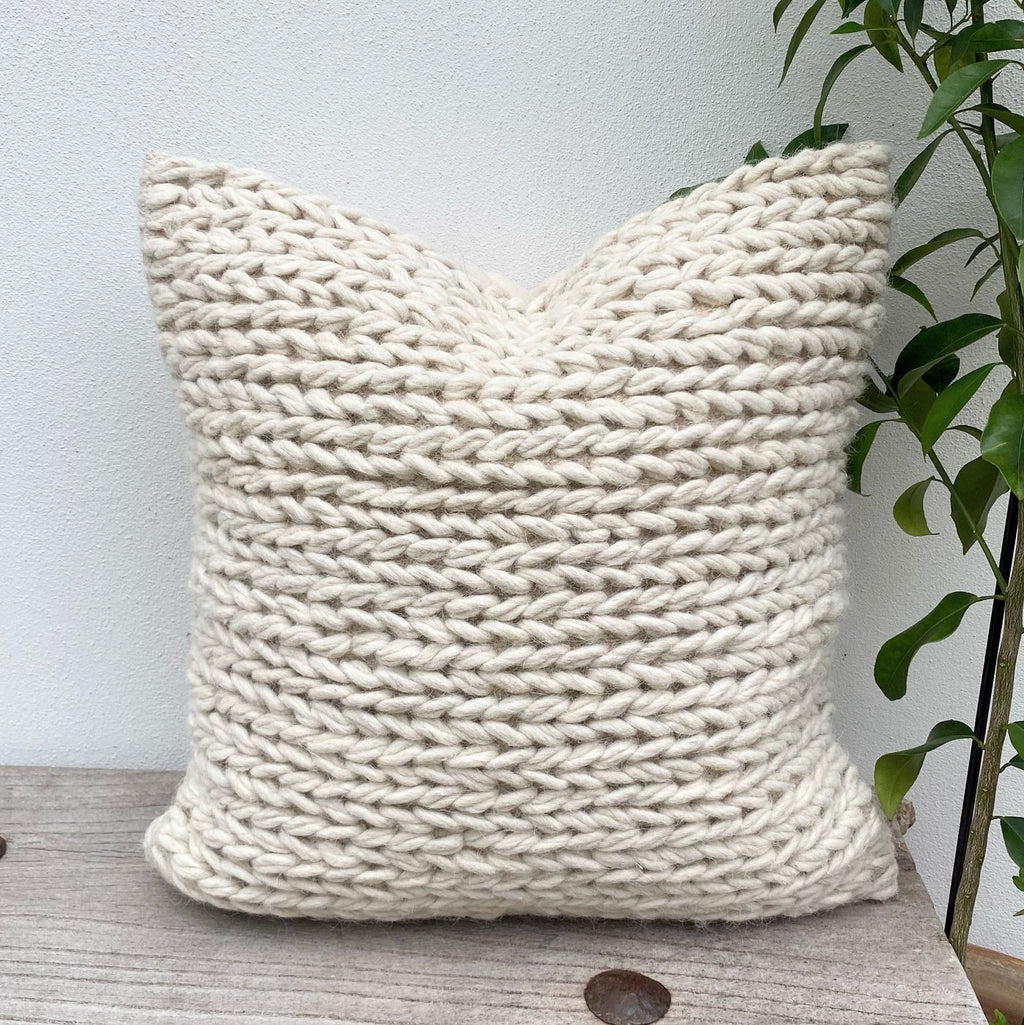Wool Pillow - Square Cushion - Natural - Cotton - 50x50cm - Coastal ...