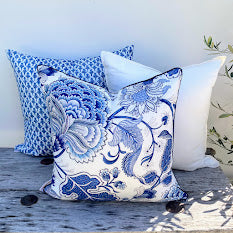 Set of 3 Hamptons Blue and White Floral Cushions | Portsea