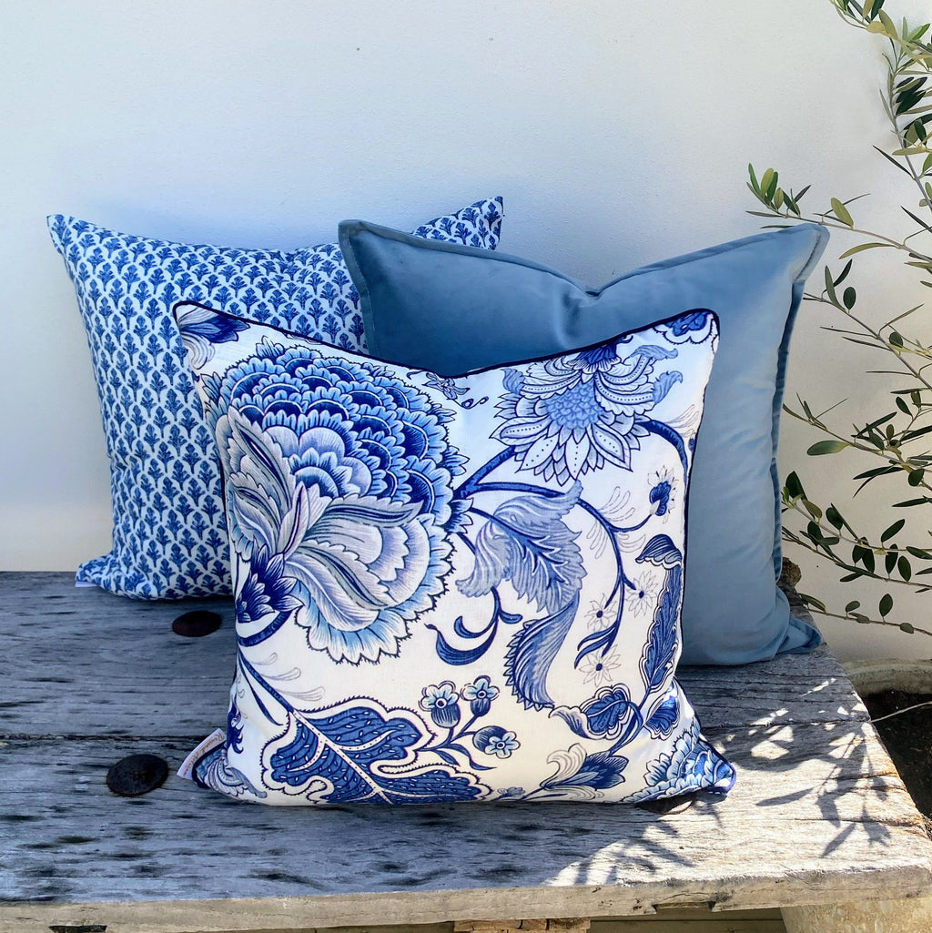 Set of 3 Blue and White Floral Cushions | Portsea Ocean