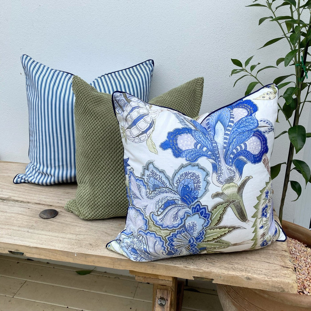 Set of 3 Blue Green White Floral Cushion Covers | Coastal Bloom