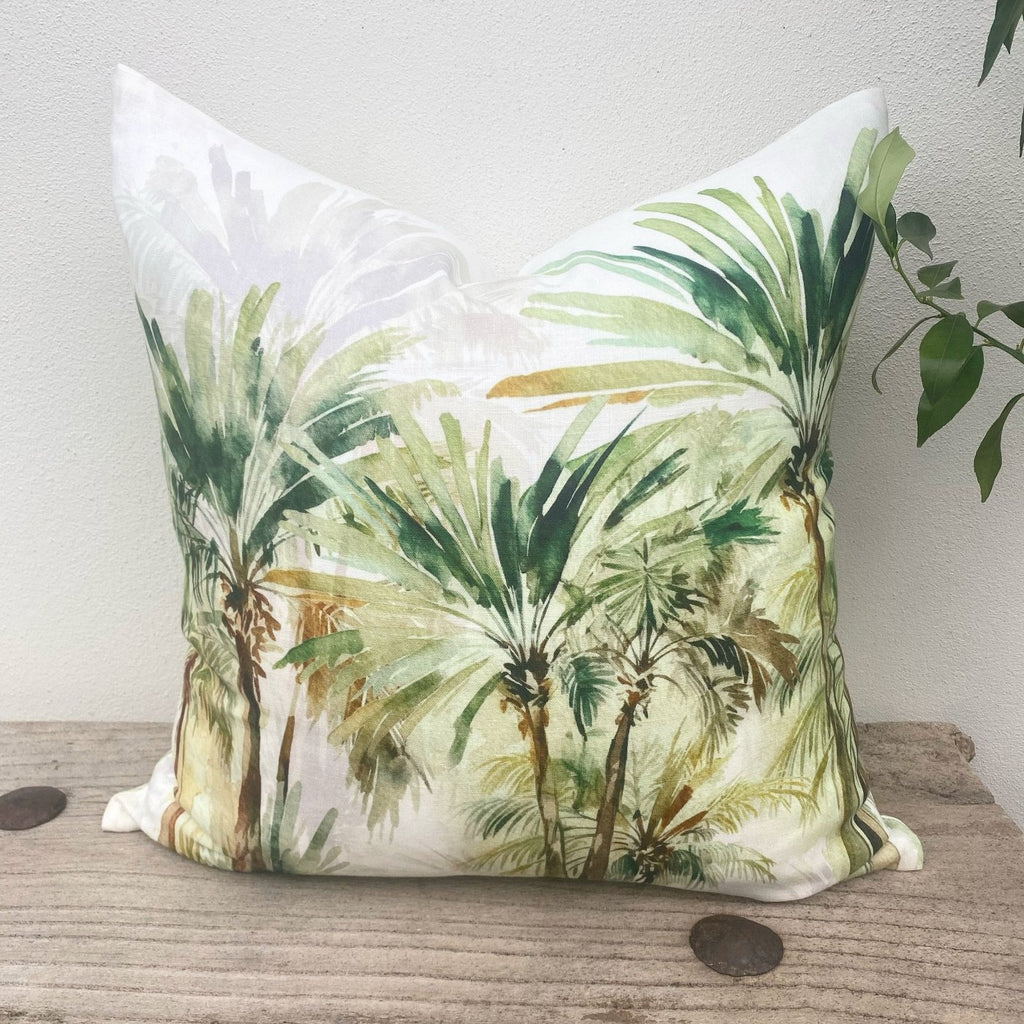 Palm Tree Cushion - Throw Pillows - Green Linen- 45X45cm - Coastal ...