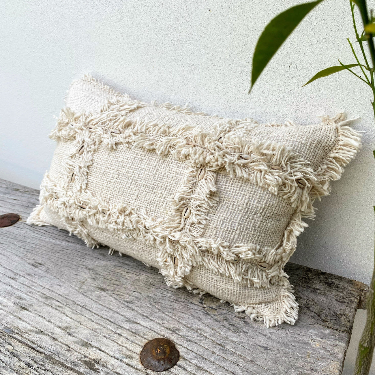 Shell Cushion - White and Natural - Square - 45x45cm - Decorative ...
